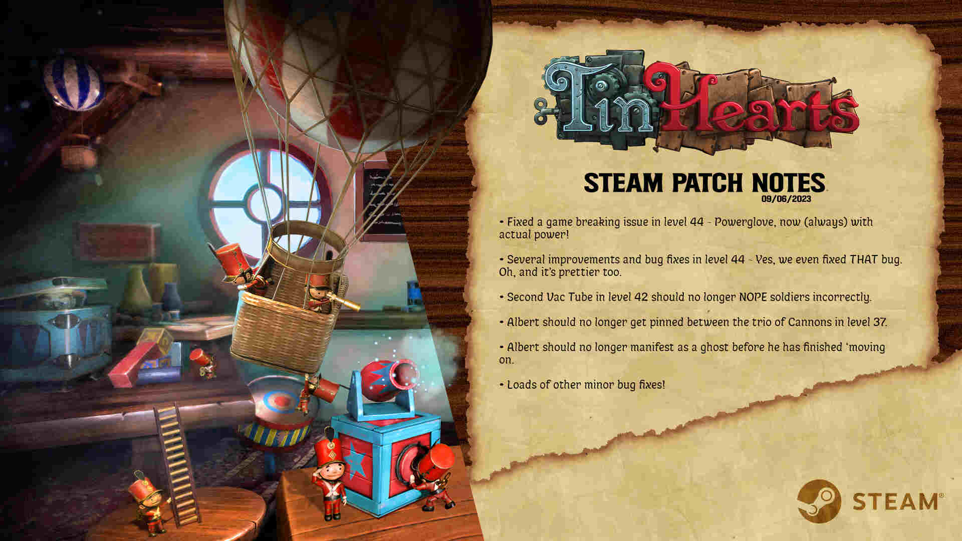 Tin Hearts Steam Patch 9/6/23 - Wired Productions